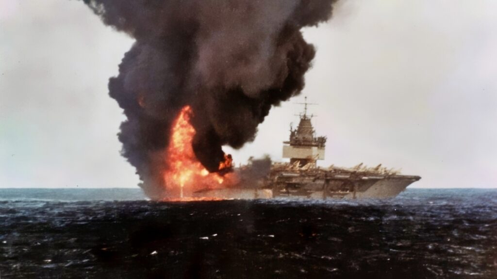 U.S. Navy Nuclear Aircraft Carrier on Fire: A Single Rocket Explosion ...